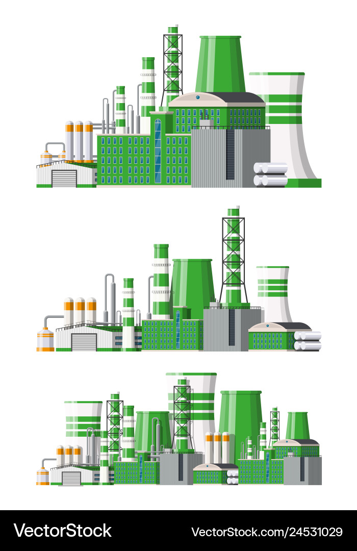 Factory icon set industrial power plant Royalty Free Vector