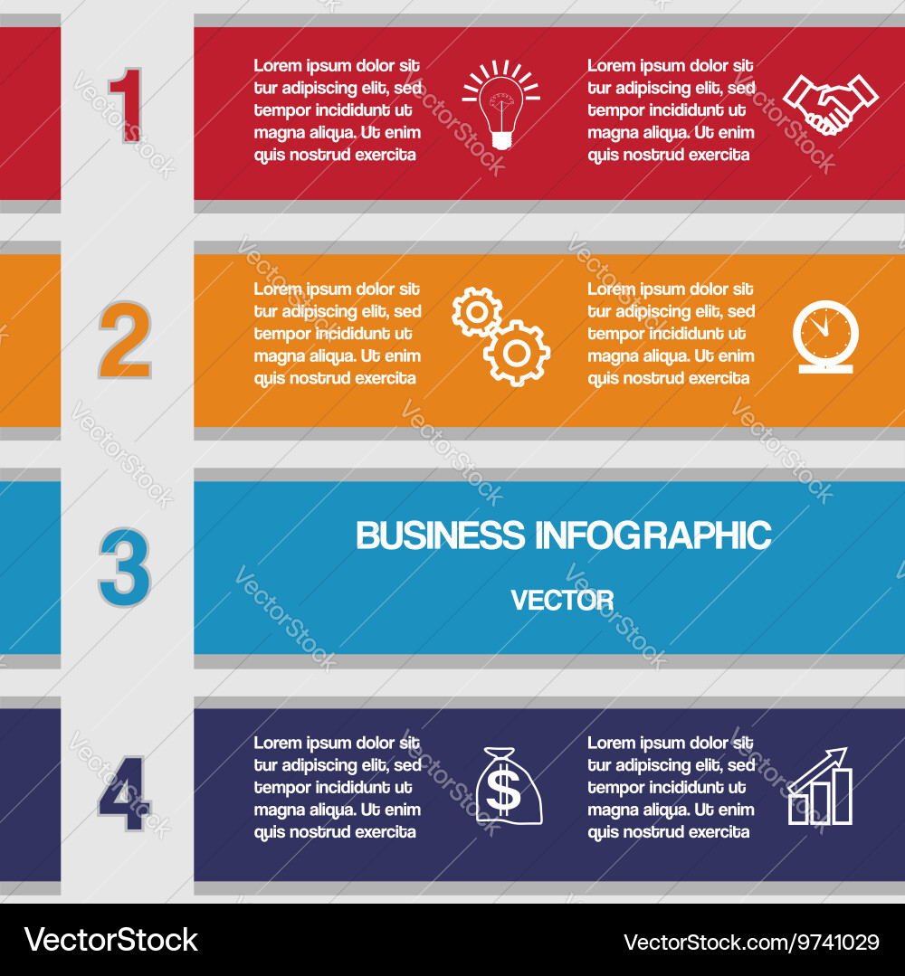 Four colour strips template for infographics Vector Image