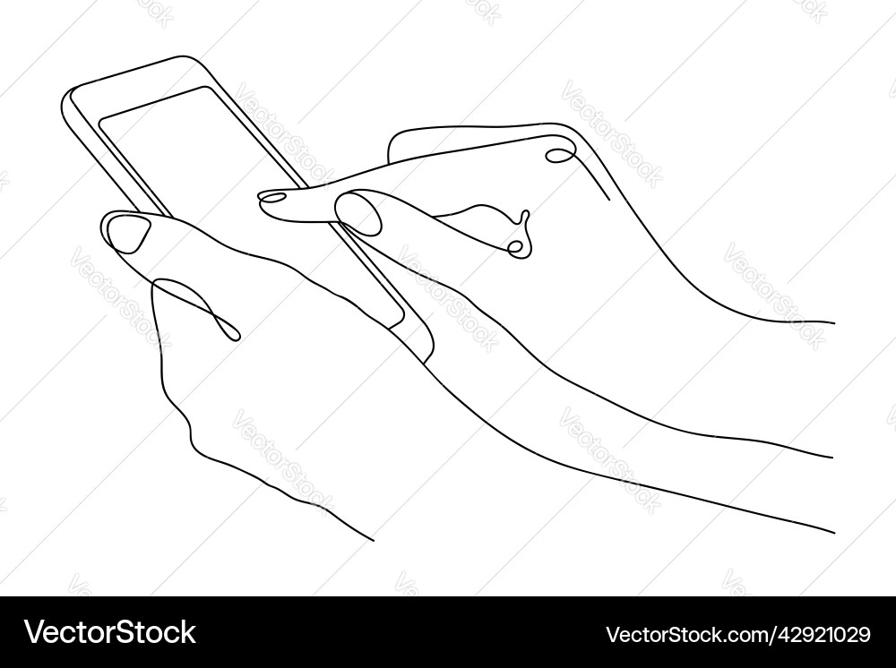 Hands are holding a mobile phone endless drawing Vector Image
