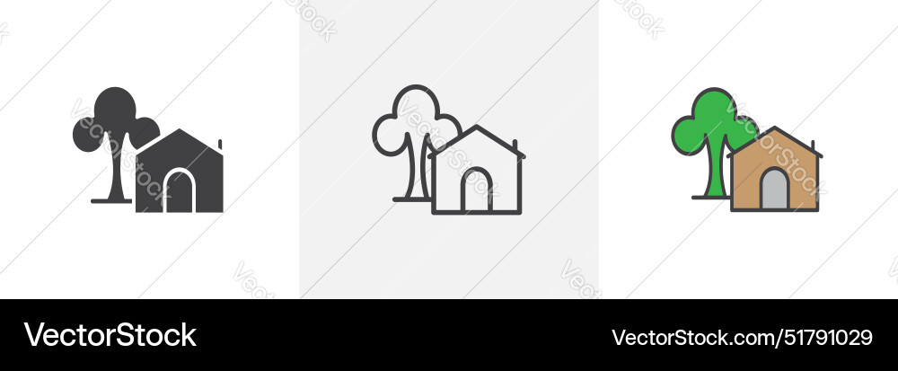 House tree icon set treehouse symbol in black Vector Image