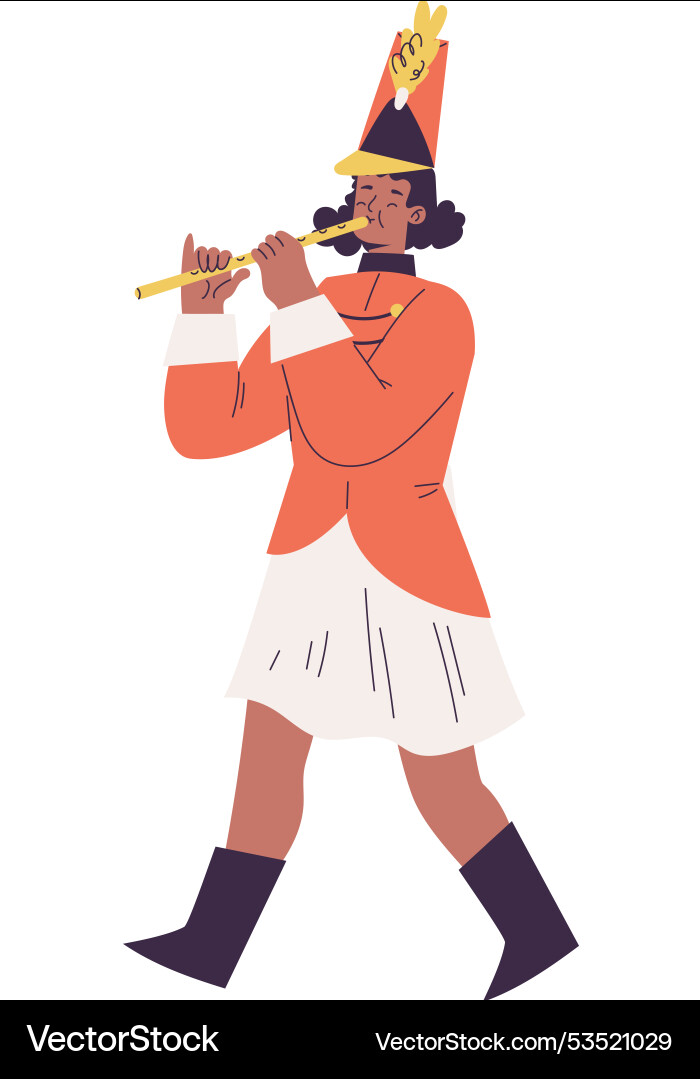 Orchestra with marching woman character in red Vector Image
