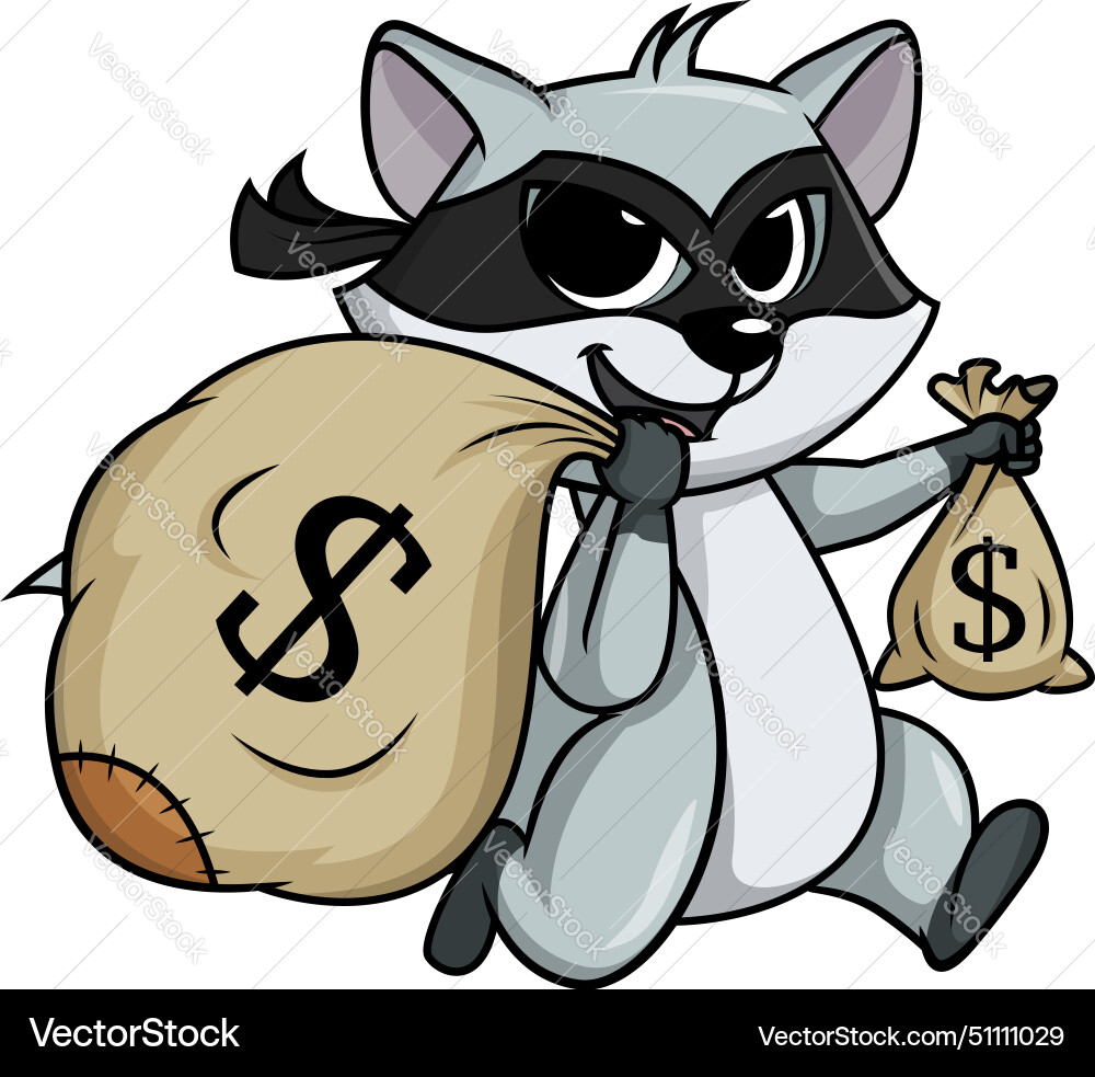 Raccoon thief running away with booty cartoon Vector Image