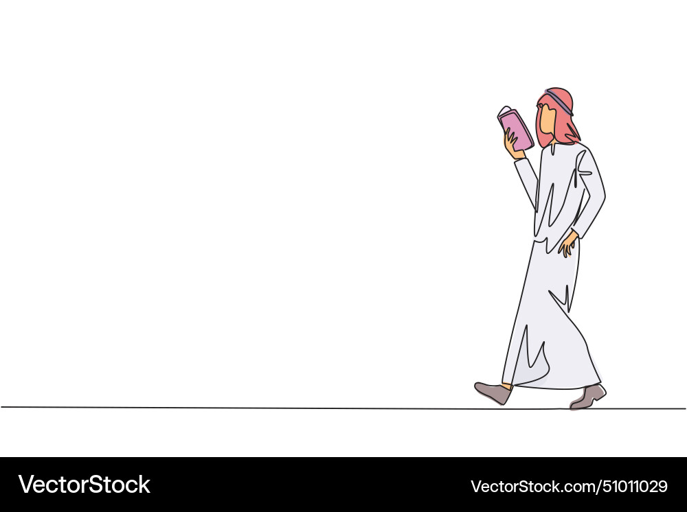 Single continuous line drawing arab man walking Vector Image