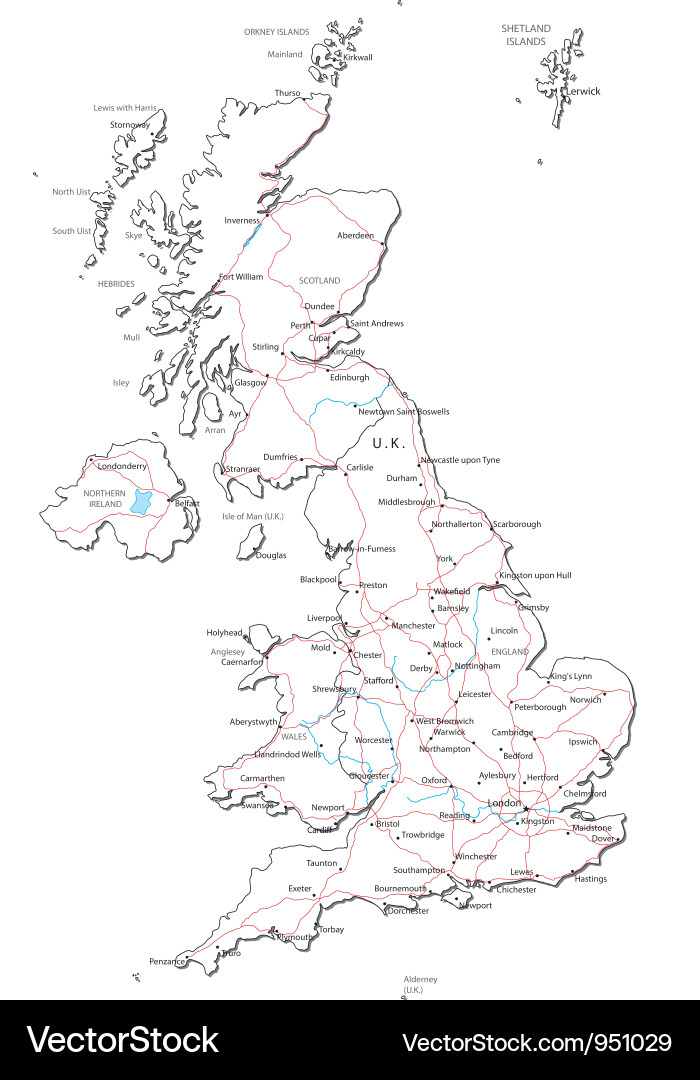 England Black And White Map