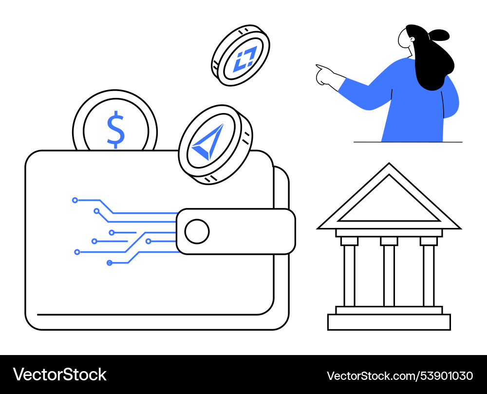Digital wallet with cryptocurrencies and banking Vector Image