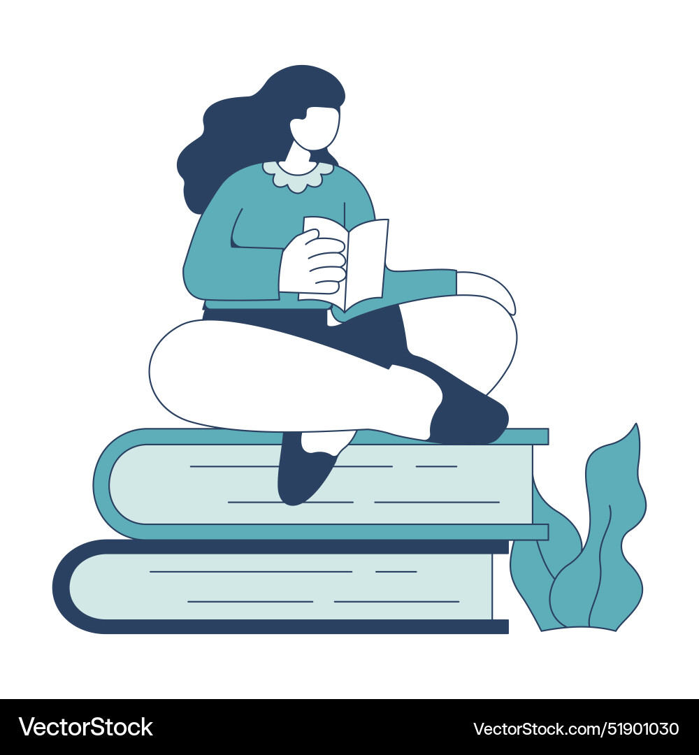 Flat design of girl student character studying Vector Image