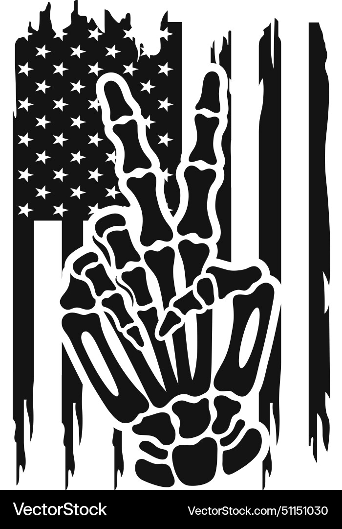 Funny peace sign skeleton with usa flag Royalty Free Vector