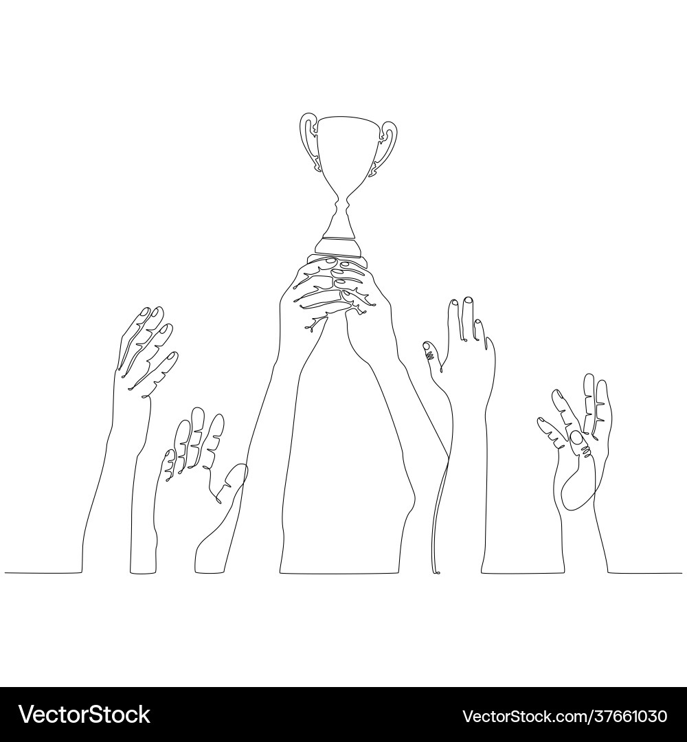 Hands fighting over a trophy with one winner Vector Image
