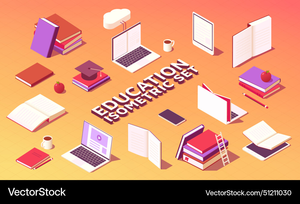 Isometric modern education symbols university Vector Image