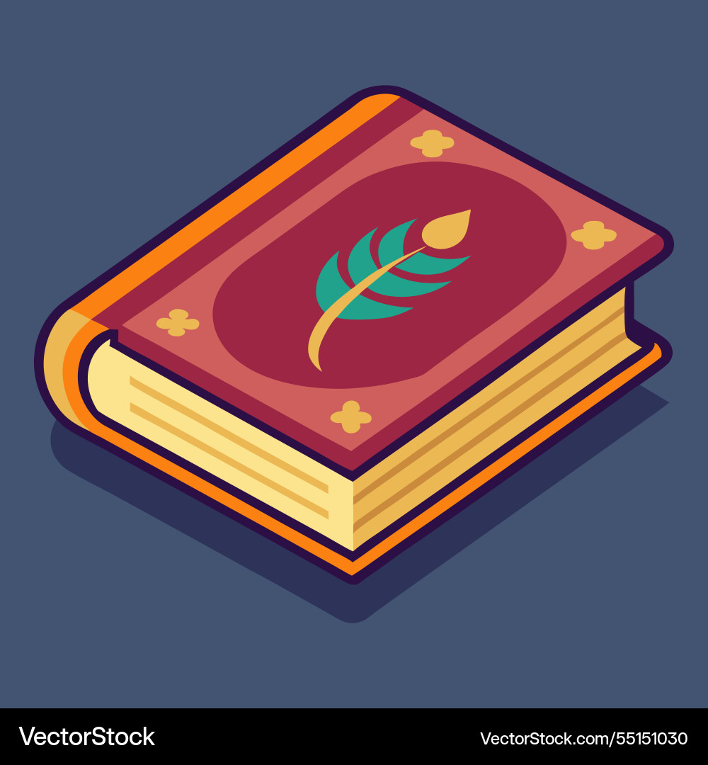 Red book with golden pages lying open on white Vector Image