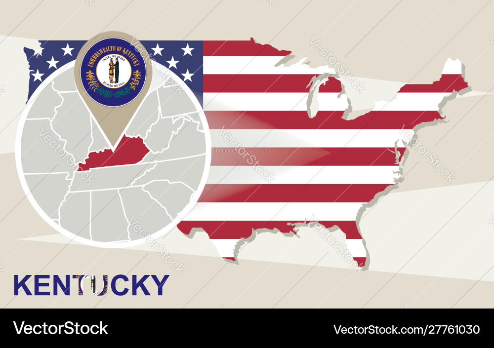 Usa map with magnified kentucky state Royalty Free Vector