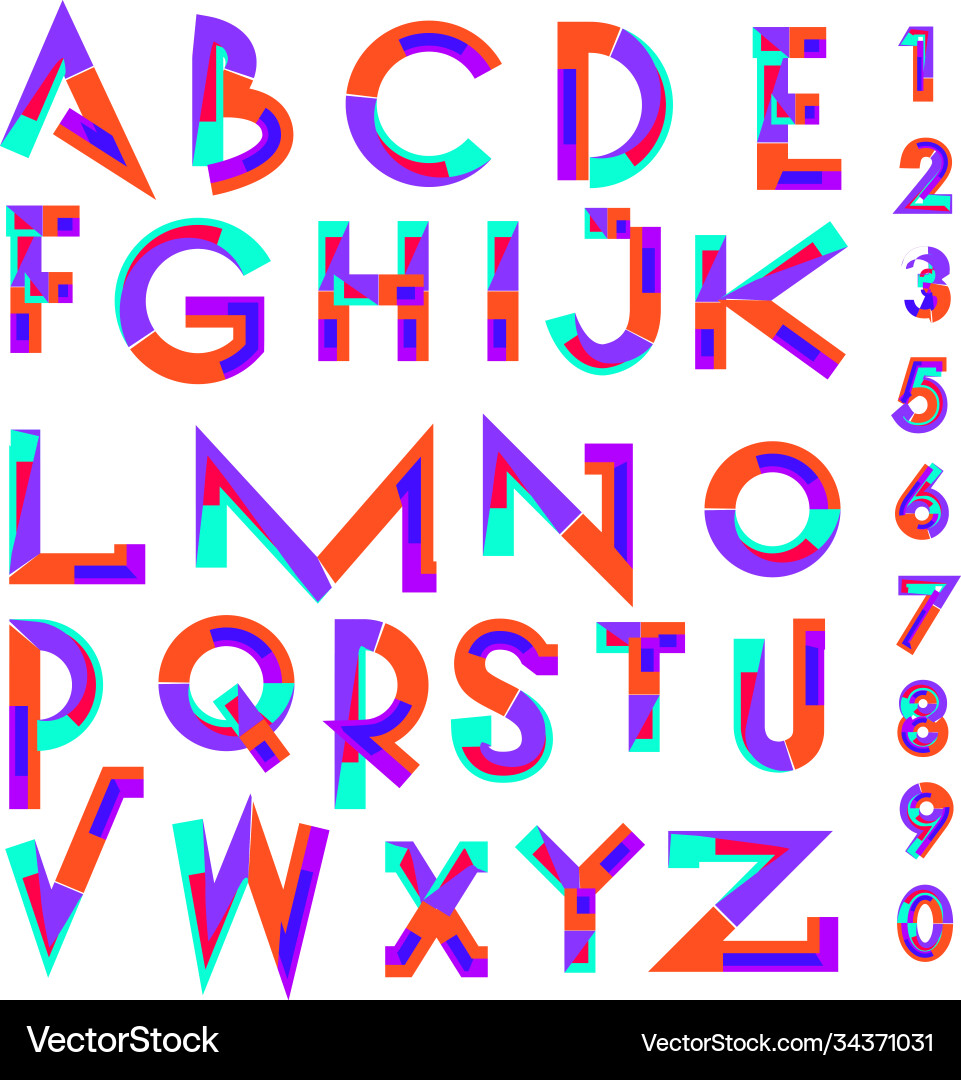 Abstract colorful font and alphabet Royalty Free Vector