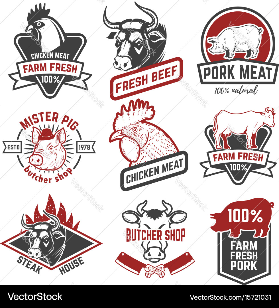 Beef chicken pork meat labels on white background Vector Image