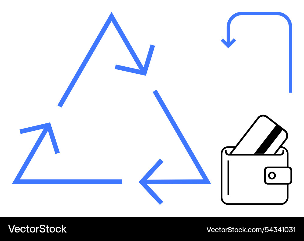 Blue recycling arrows around triangle wallet Vector Image