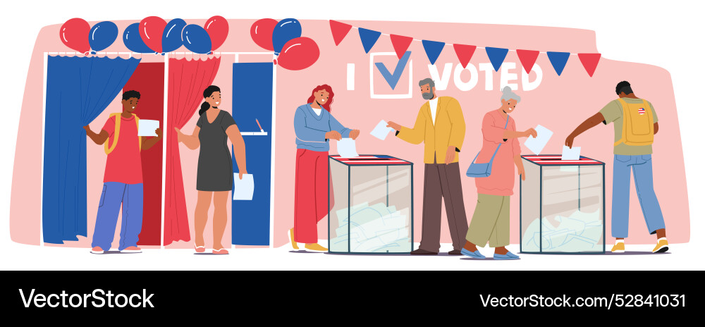 Cartoon people casting their votes at a polling Vector Image