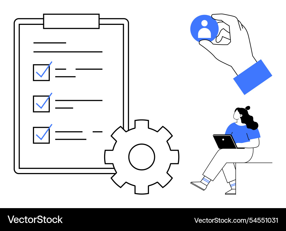 Digital task management with gear checklist hand Vector Image