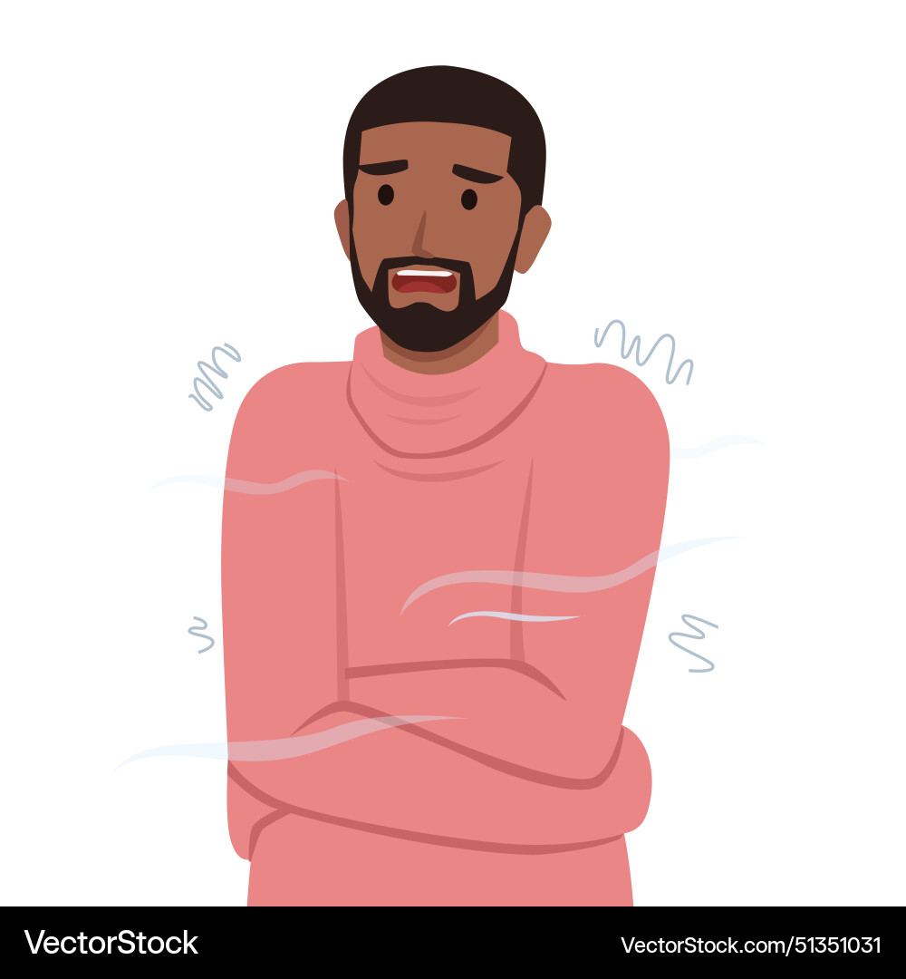 Freezing and shivering black man on winter cold Vector Image