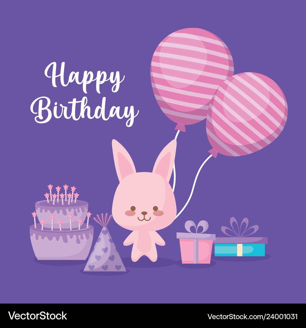 Happy birthday card with cute rabbit Royalty Free Vector