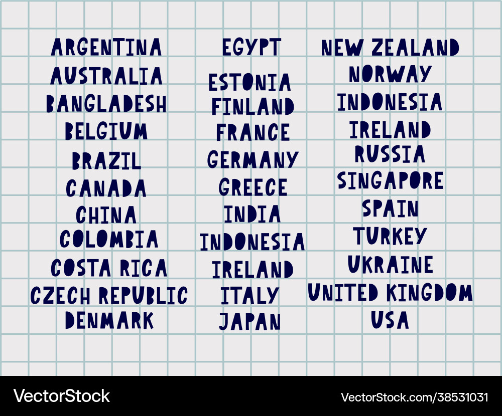 Names countries world european Royalty Free Vector Image