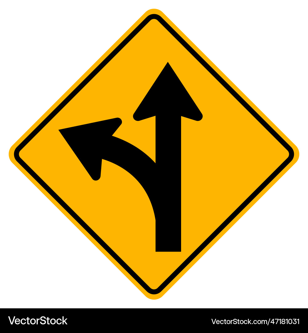 Proceed straight or turn left road sign Royalty Free Vector