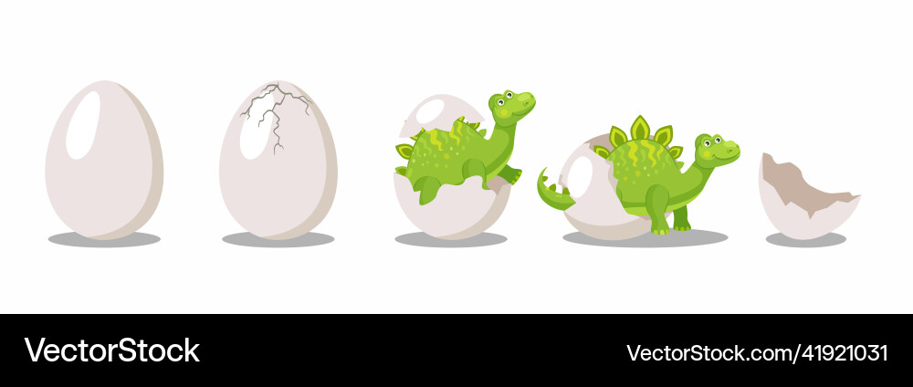 Stages of hatching dinosaur from egg cartoon set Vector Image