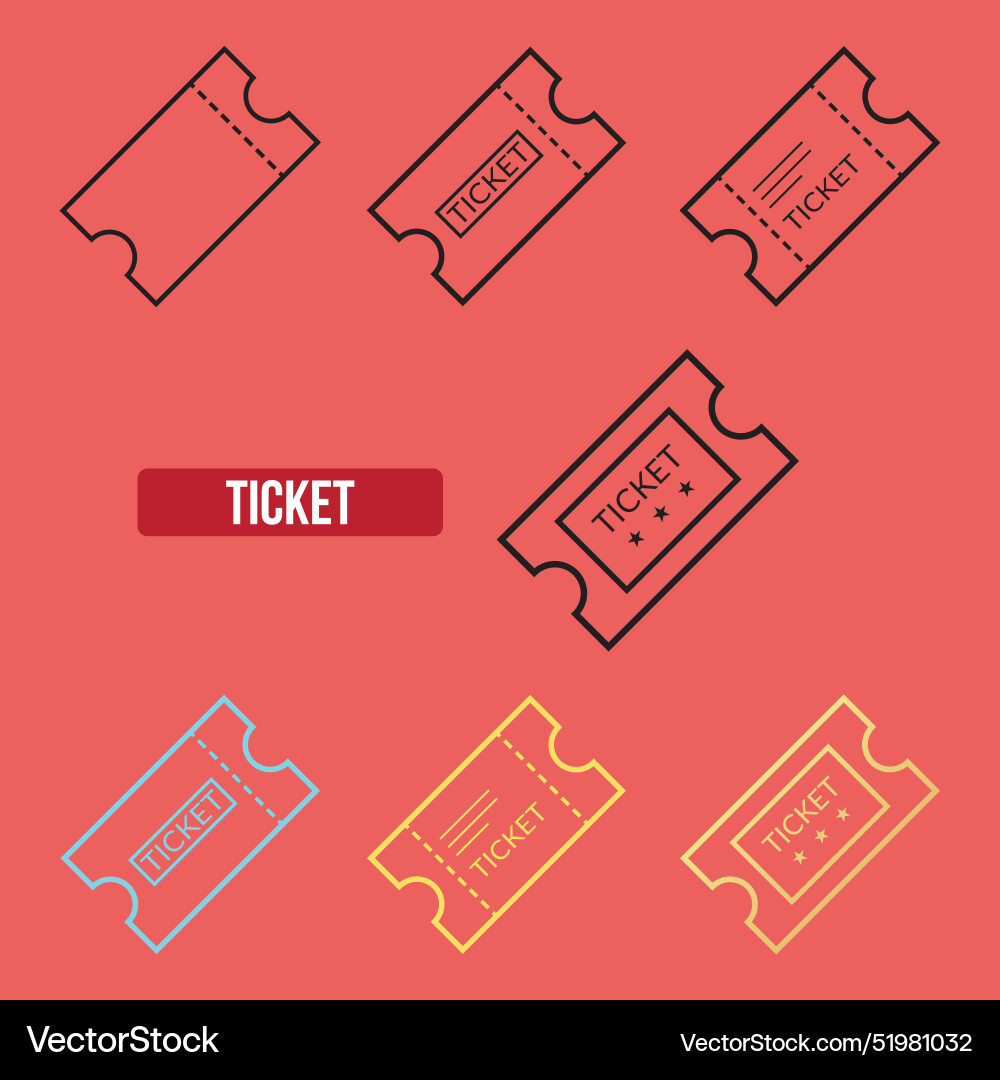 Flat ticket icon set symbol Royalty Free Vector Image