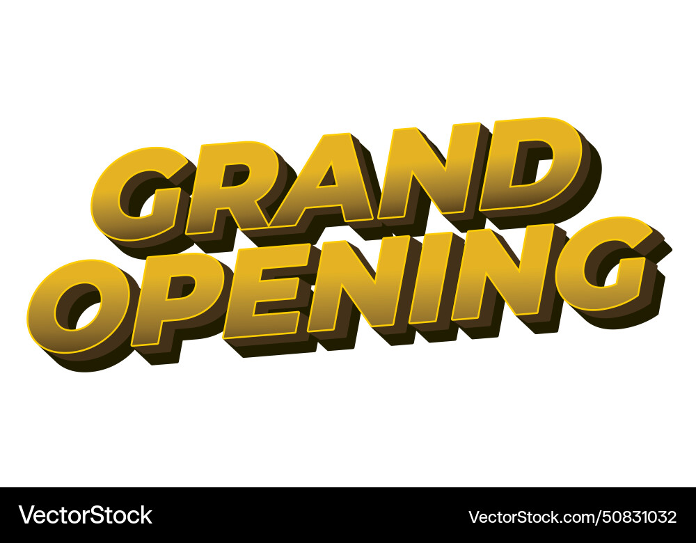 Grand opening text effect in yellow gold color Vector Image