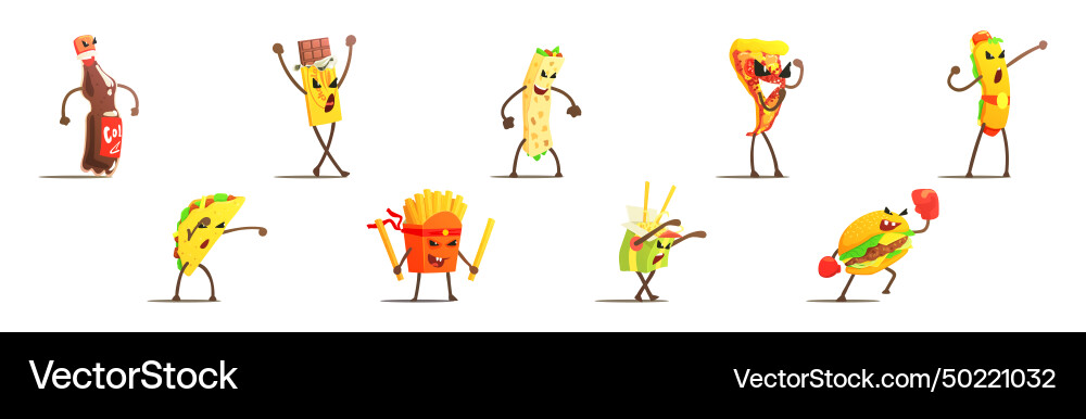 Humanized fast food funny characters fighting Vector Image
