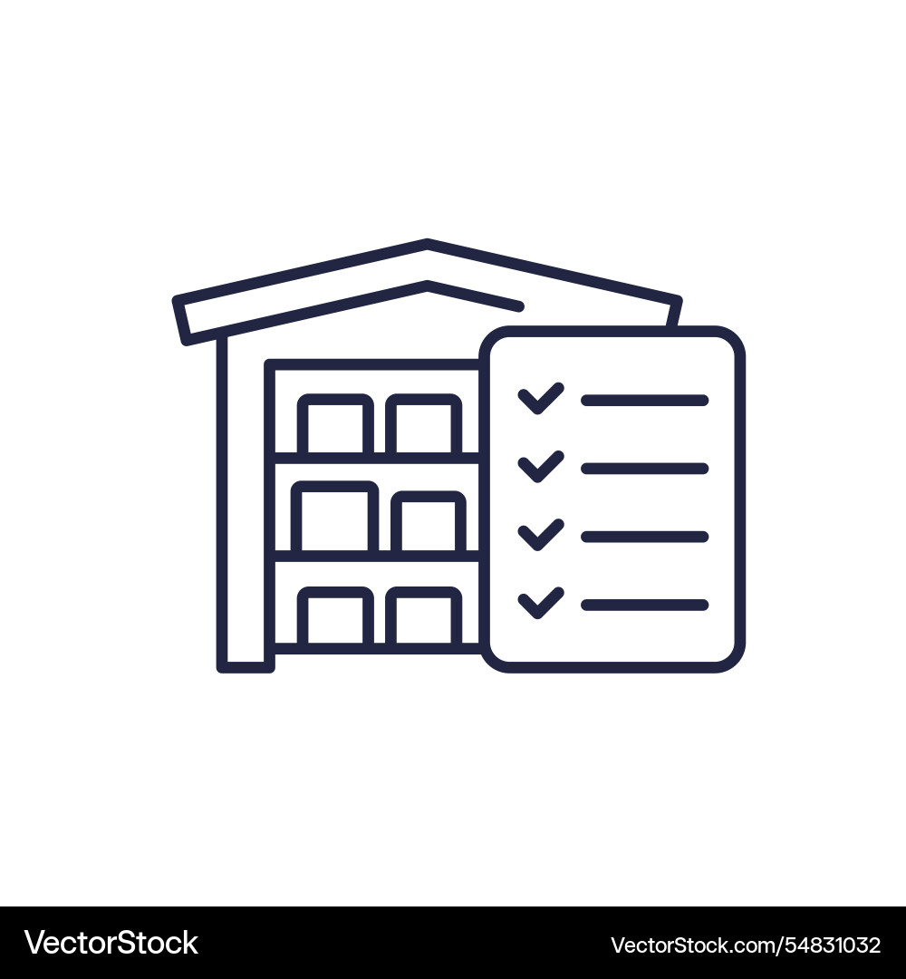 Inventory stock line icon with warehouse and list Vector Image