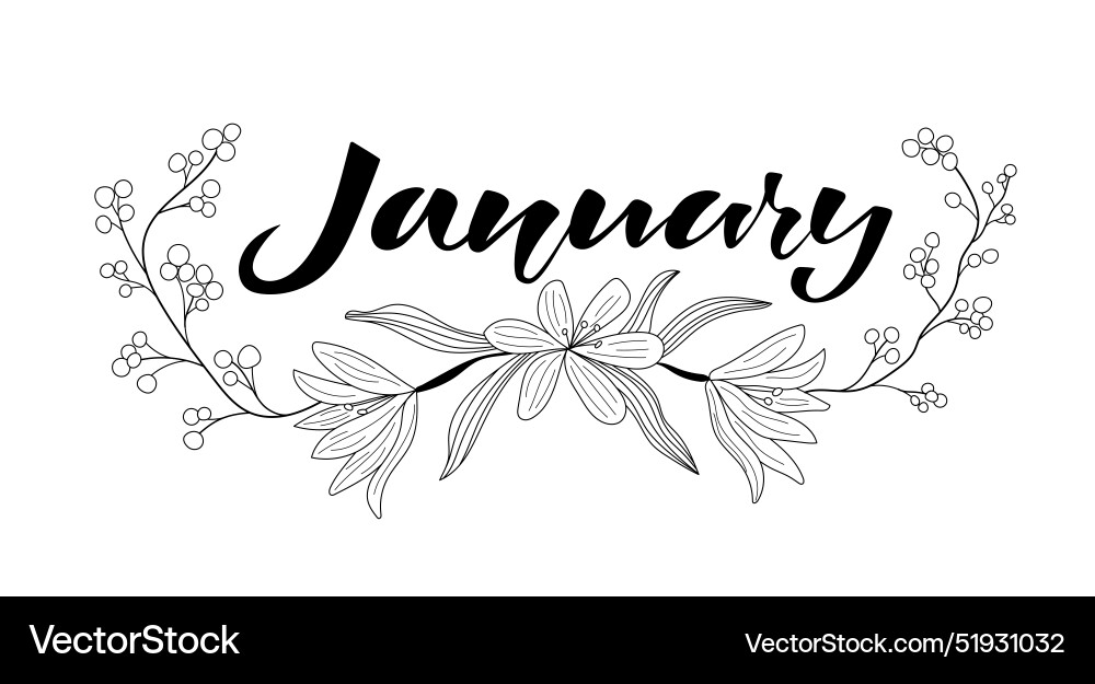 January lettering month with flowers Royalty Free Vector