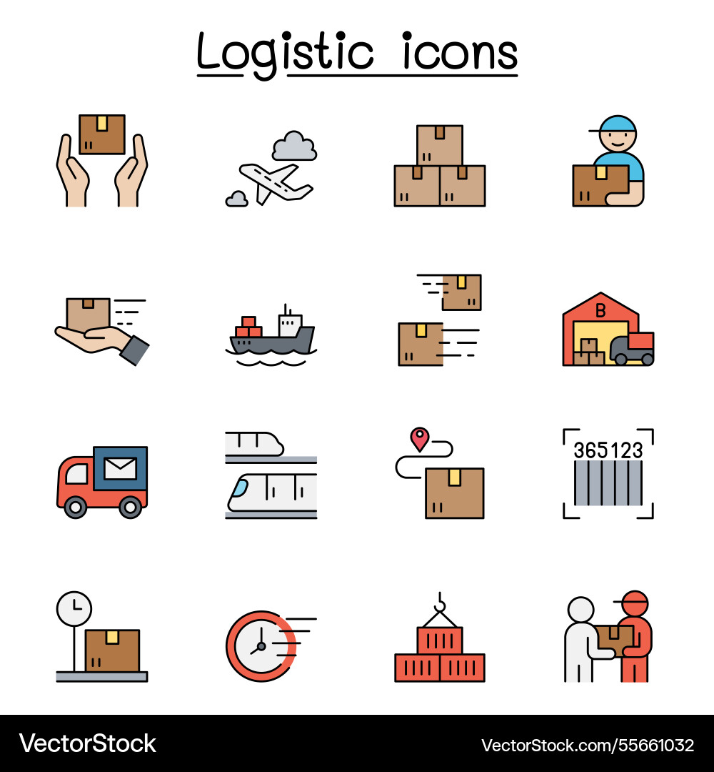 Logistic icon set in color line style Royalty Free Vector