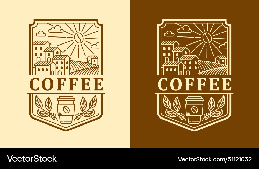 Nature coffee line art design template Royalty Free Vector
