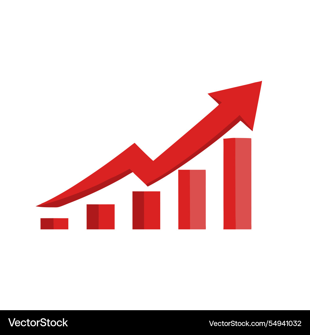 Red upward arrow graph showing rising trend Vector Image
