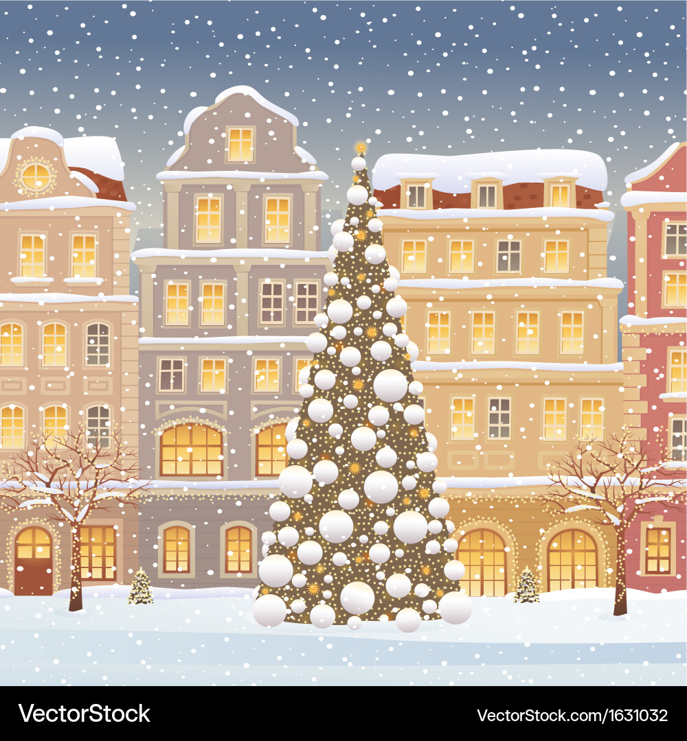 Winter Christmas Streetscape Royalty Free Vector Image