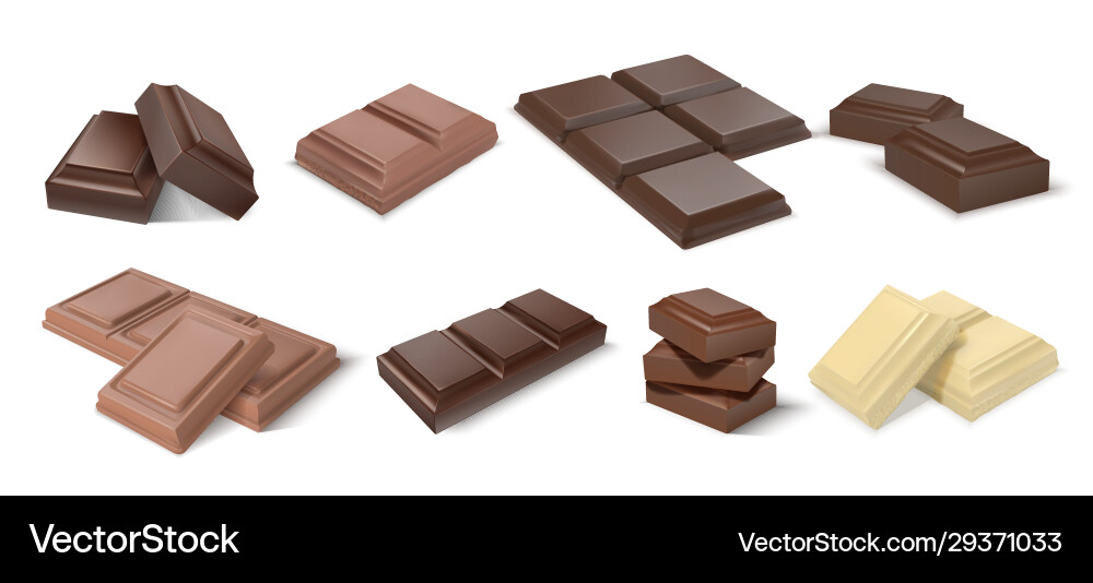 Chocolate pieces realistic dark bars and chunks Vector Image