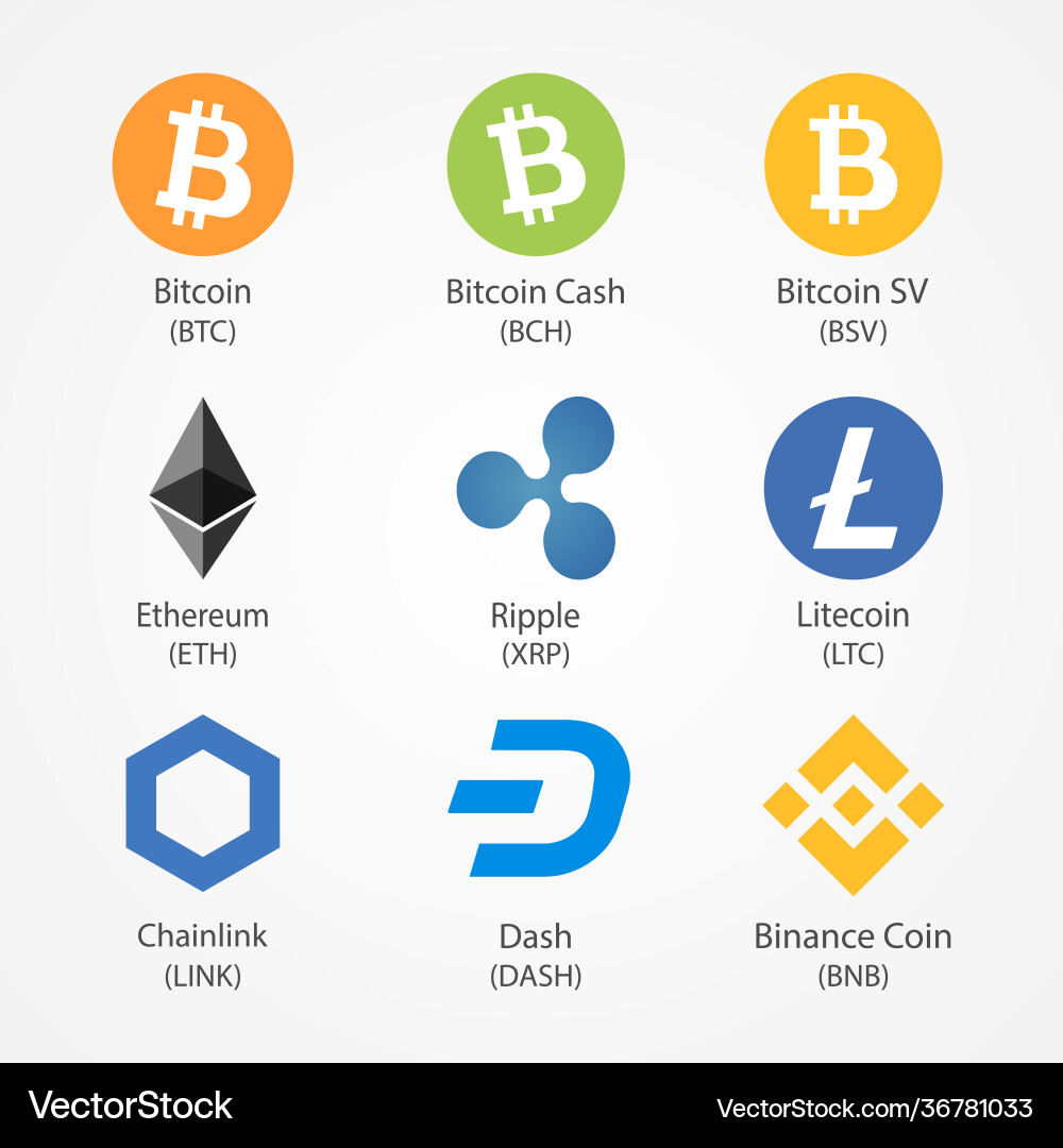 Nine popular cryptocurrency symbols isolated Vector Image