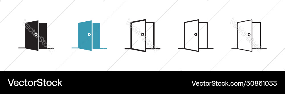 Open door icon set house entrance and exit double Vector Image