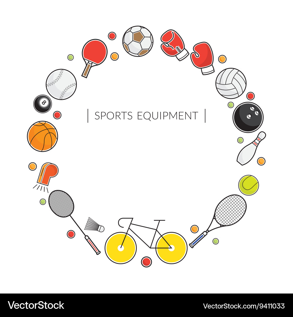 Sports equipment line icons frame Royalty Free Vector Image