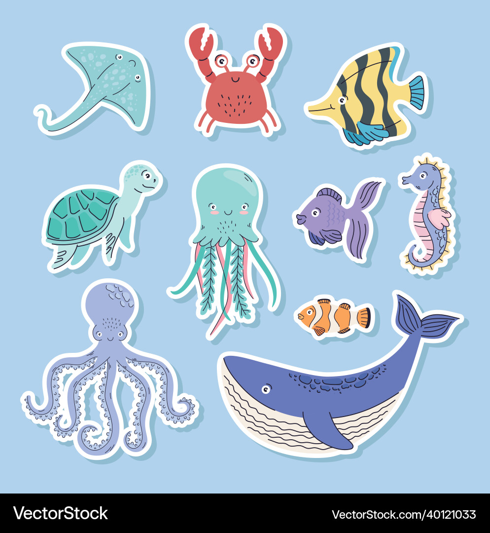 Ten cute sealife animals Royalty Free Vector Image