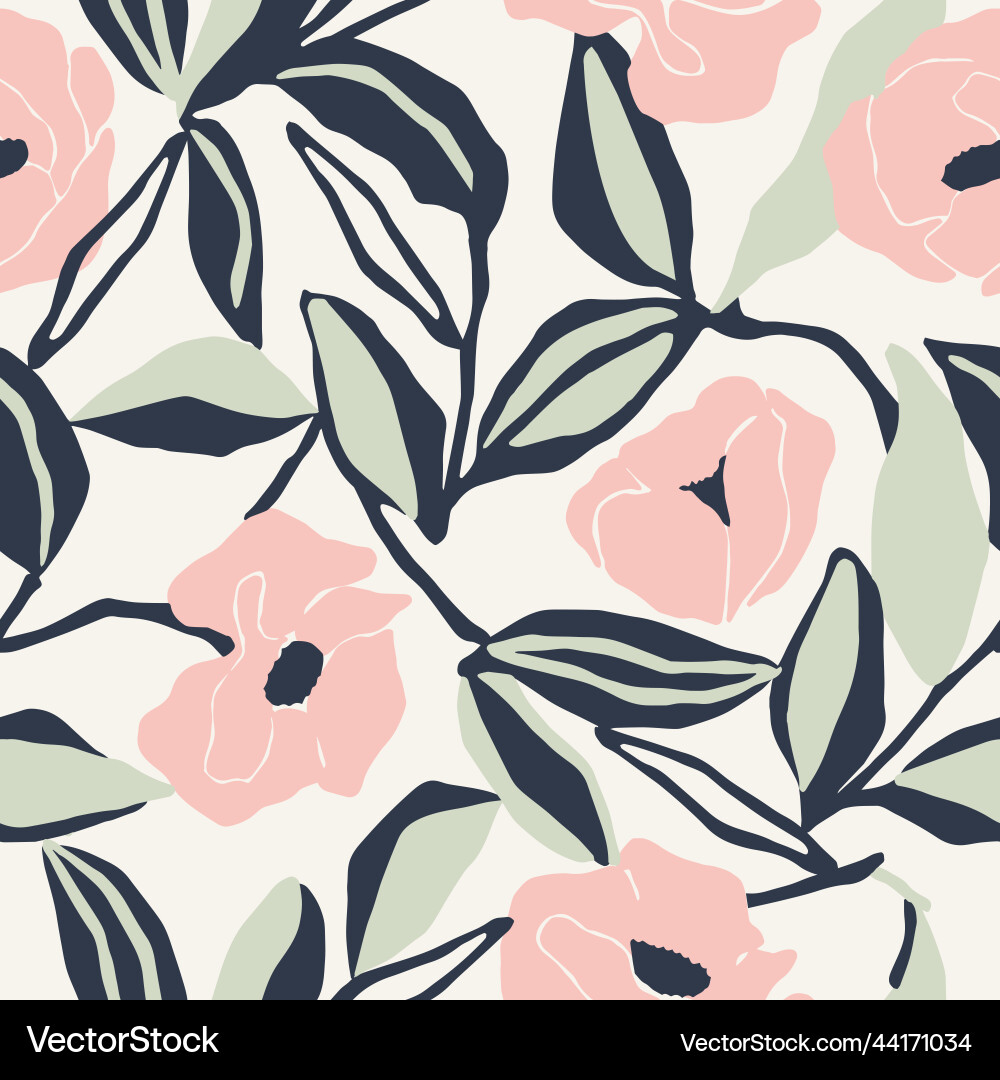 Flower and leaf seamless pattern Royalty Free Vector Image