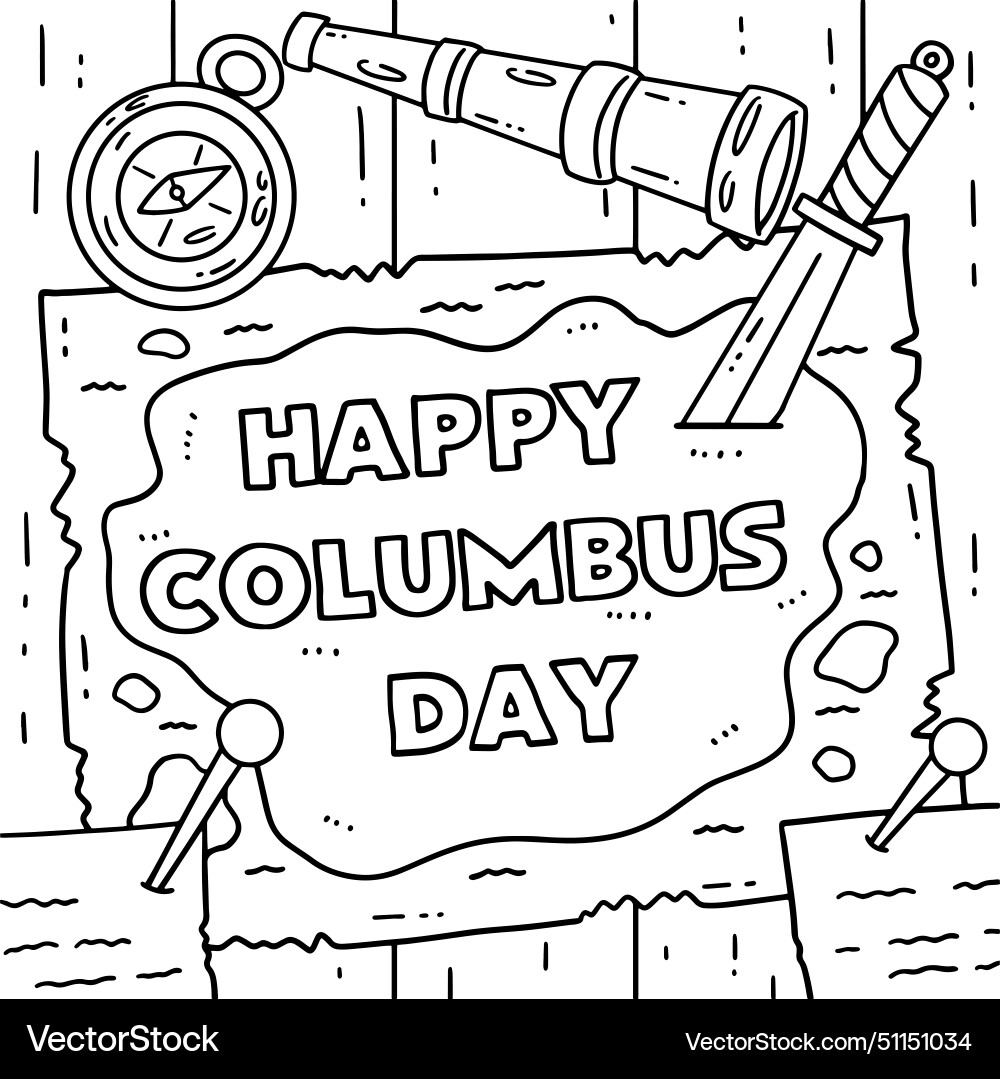 Happy columbus day on map coloring page for kids Vector Image