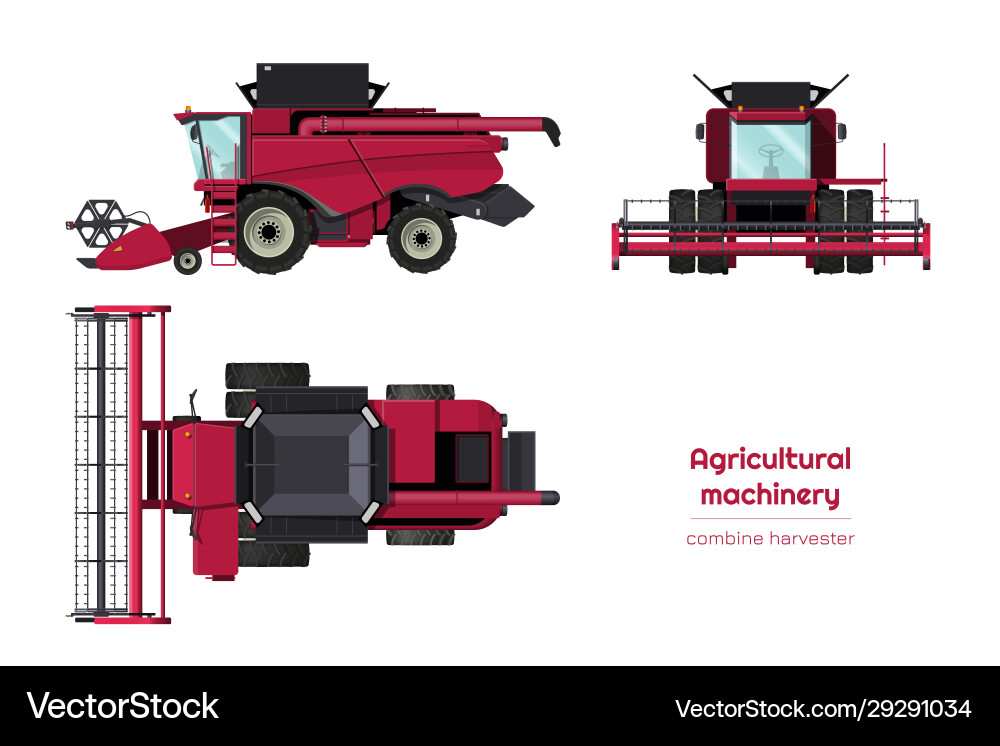 Isolated combine harvester side front top view Vector Image