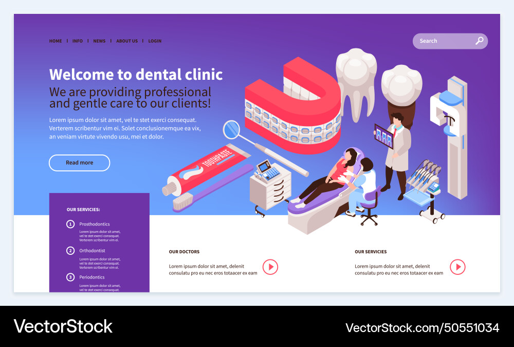 Isometric dentist landing page Royalty Free Vector Image