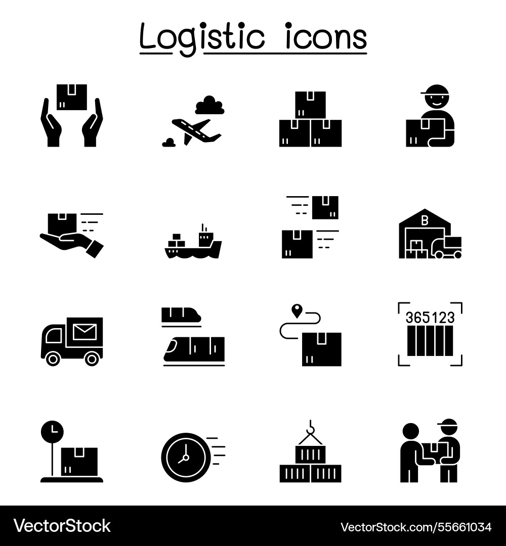 Logistic icon set in glyph style Royalty Free Vector Image
