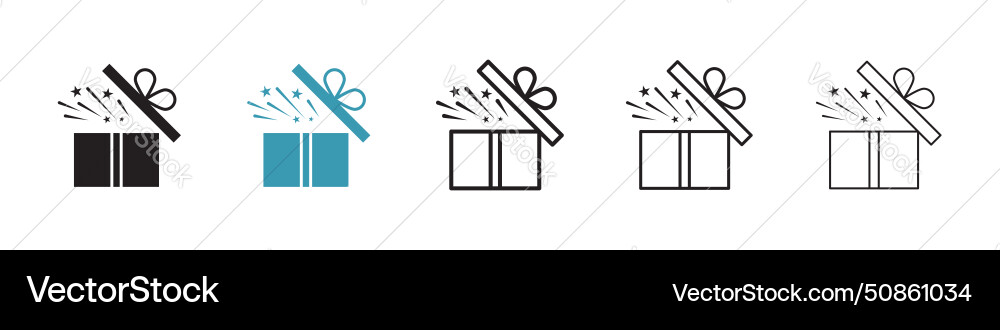 Open gift box icon set of surprise Royalty Free Vector Image