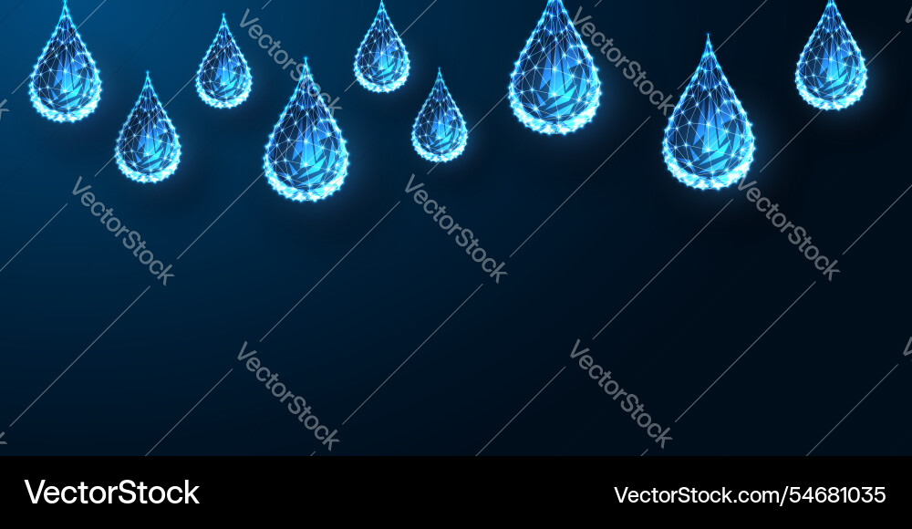 Abstract blue banner with glowing water drops Vector Image