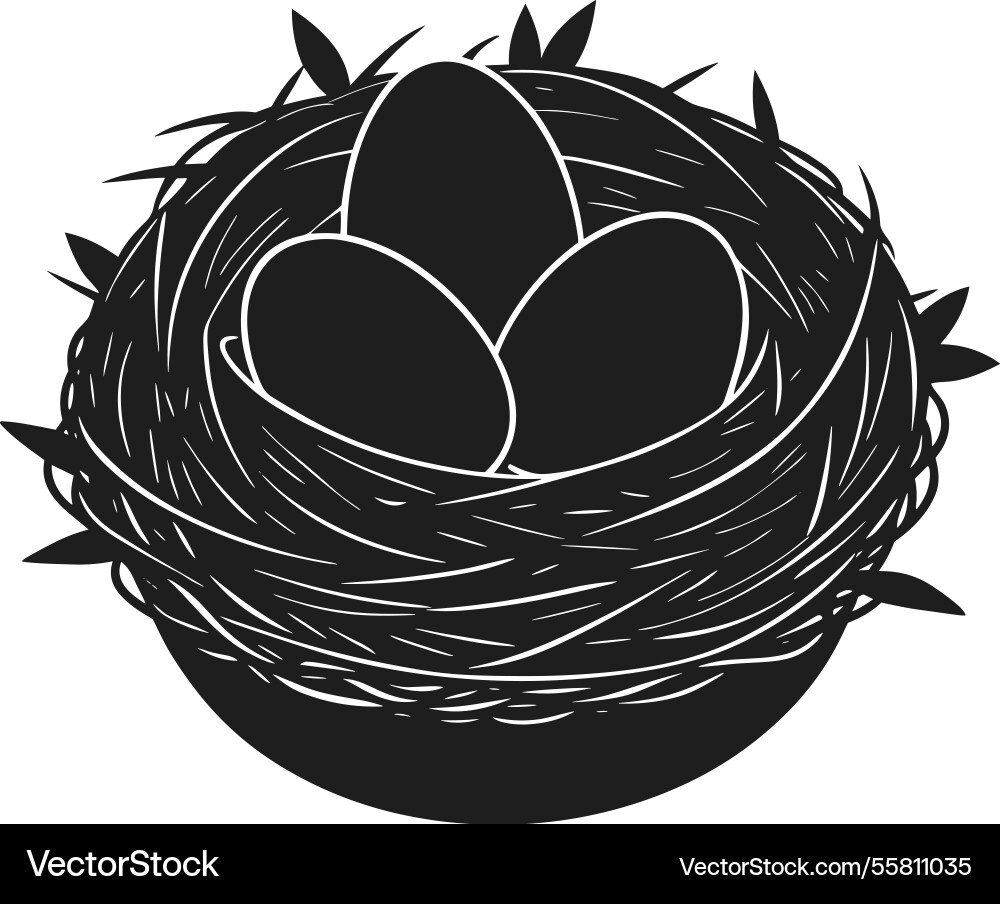 Bird nest with eggs silhouette elegant spring Vector Image