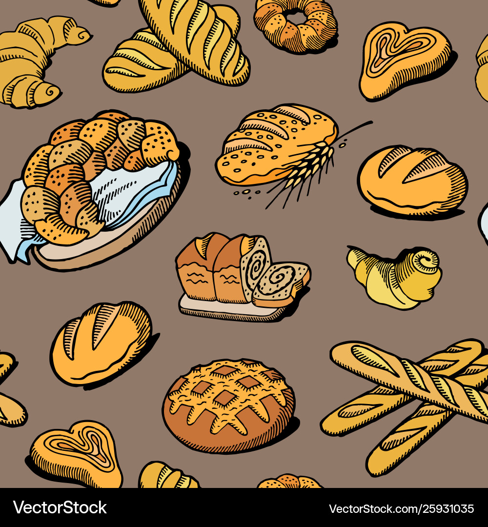 Brot nahtlose Muster Zeichnung Bäckerei Vektorbild