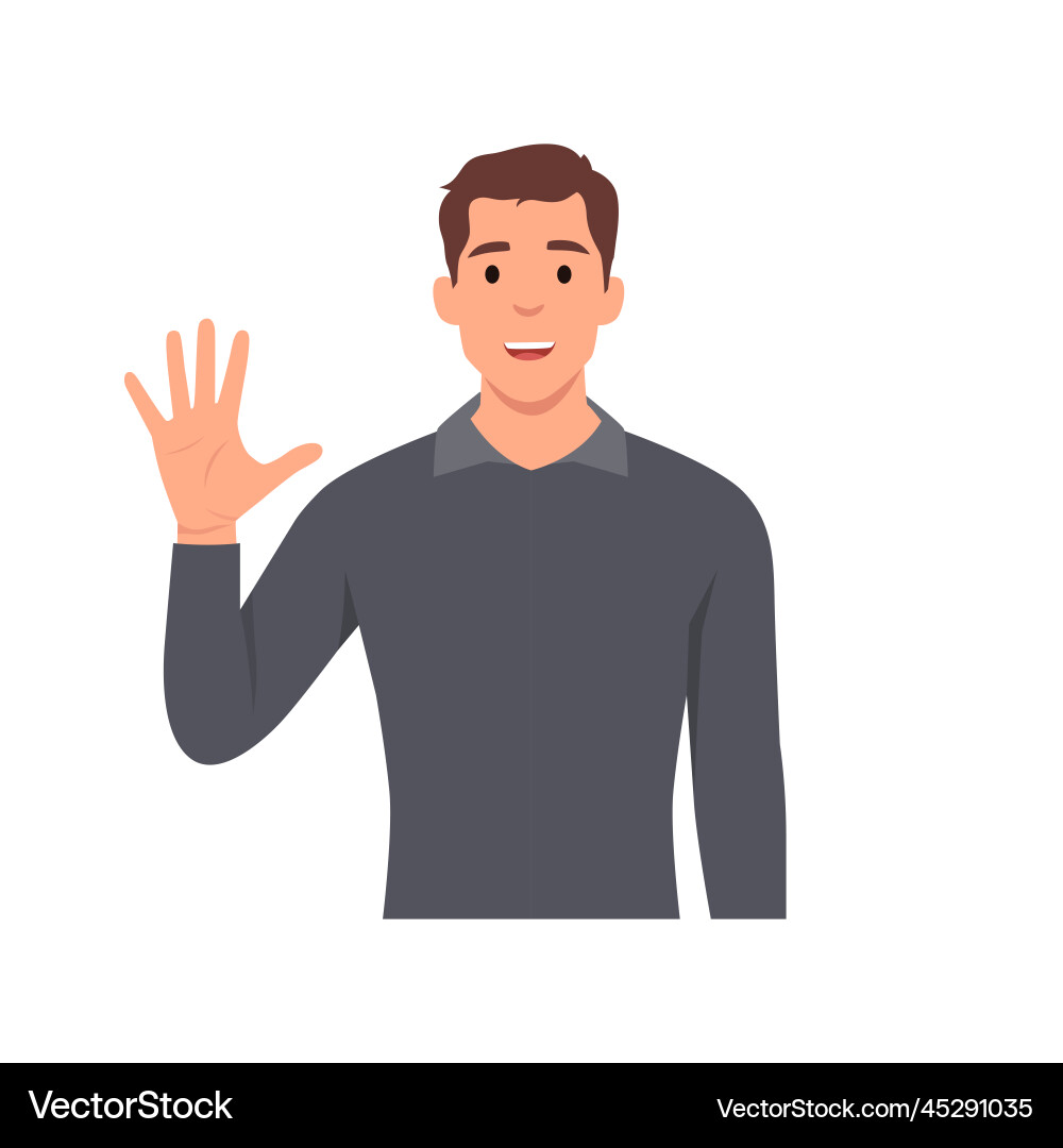 Character raise his hand to show count number 5 Vector Image