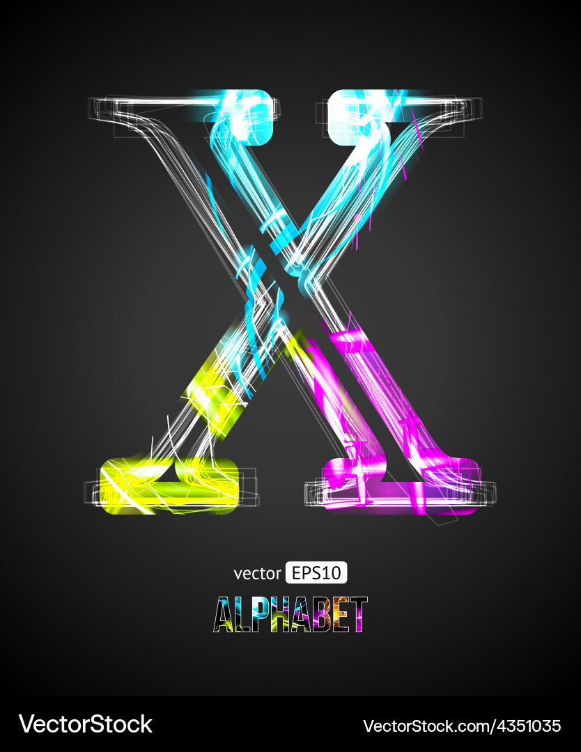 Design light effect alphabet letter x Royalty Free Vector